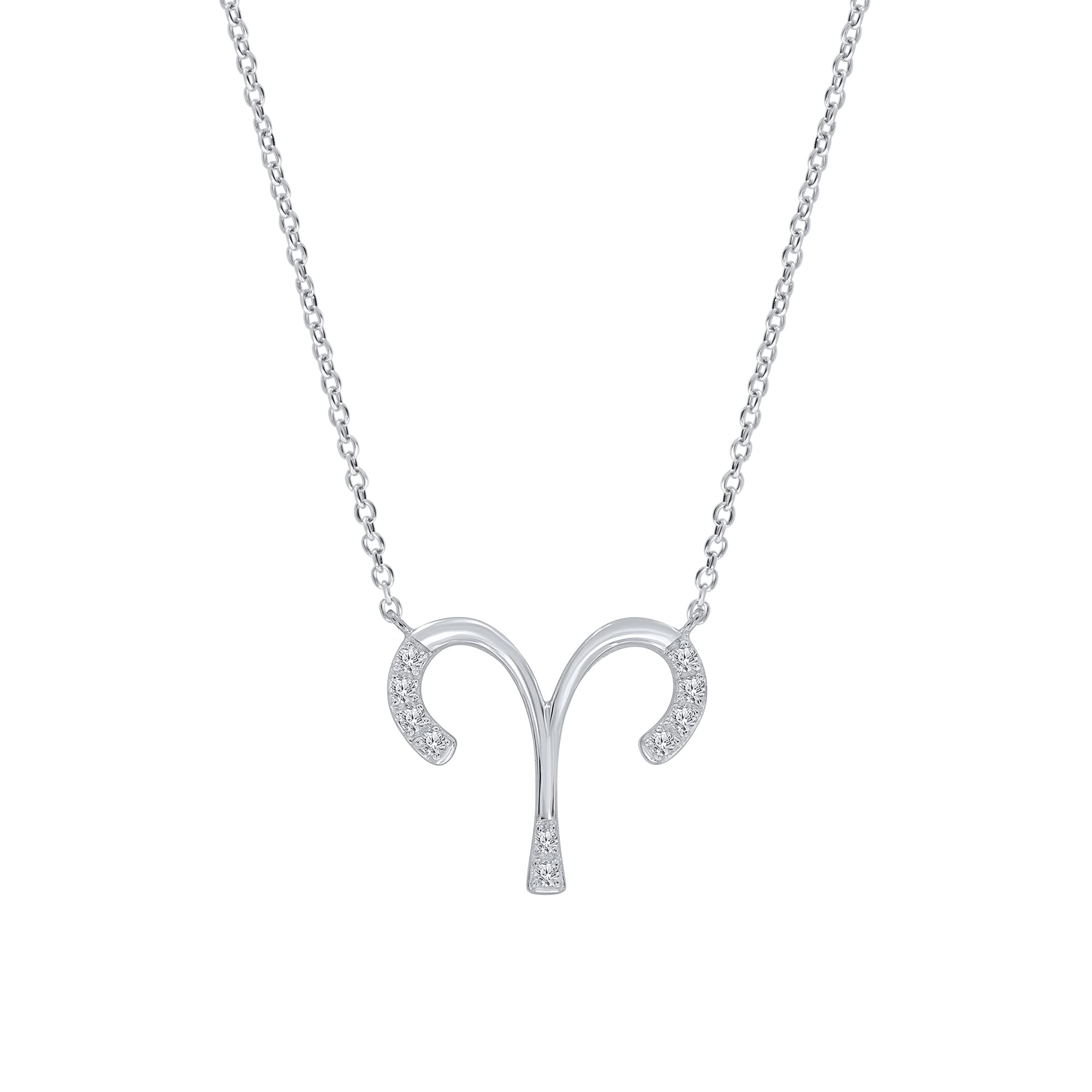 Elmas Jewelry 1/10ct Round White Diamond 925 Sterling Silver Horoscope Zodiac Aries Pendant for Women
