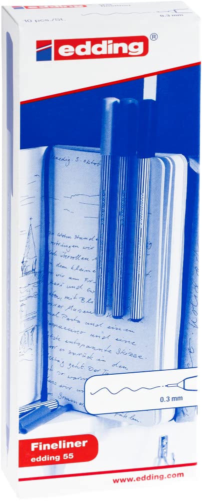 edding 55 fineliner - pen for writing, sketching or illustrating - pack of 10 - black