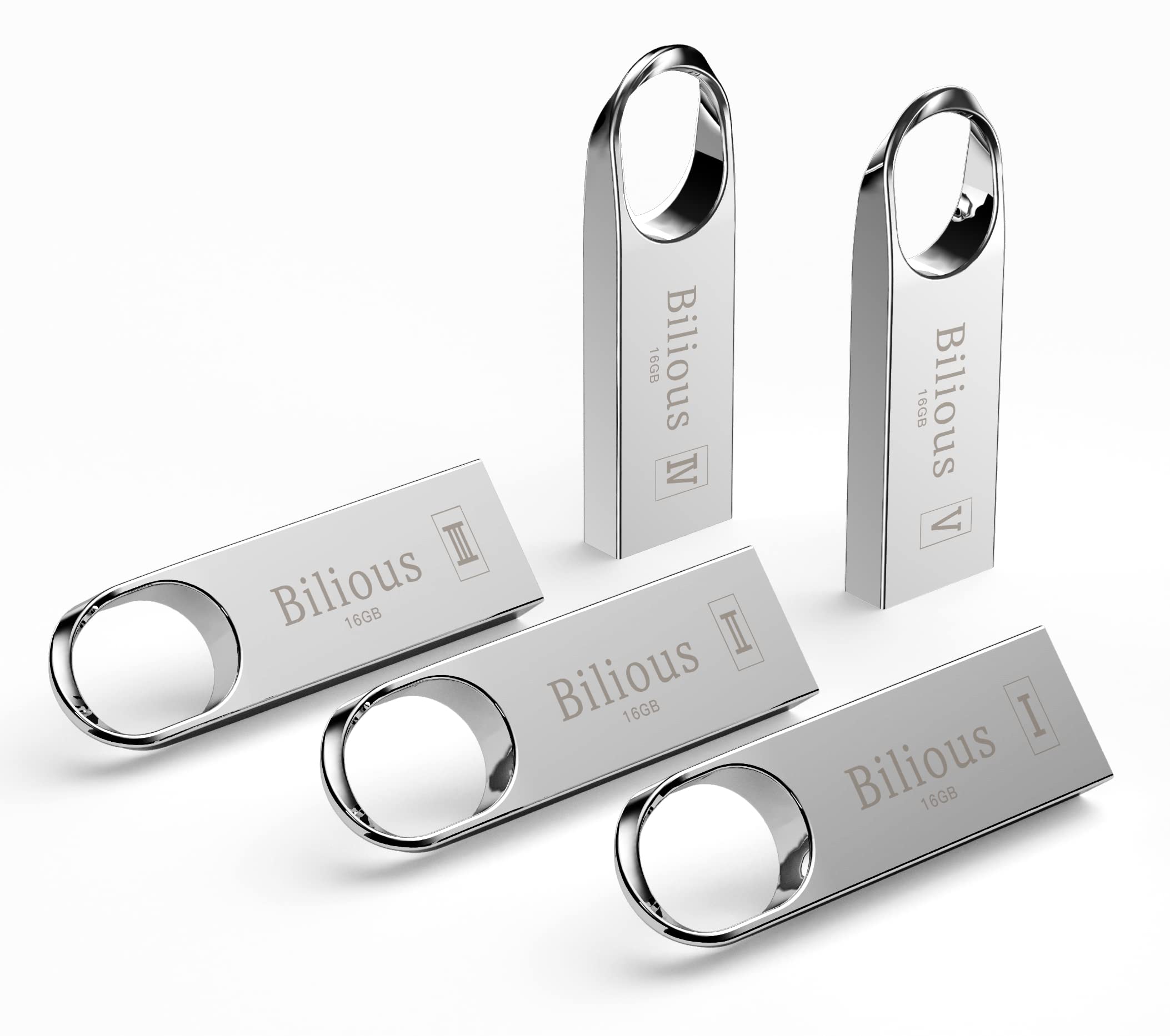 USB Flash Drive, Bilious Portable Keychain Design Thumb Drives Bulk 10 Pack, Metal Style Memory Stick U Disk, Waterproof Jump Pen Drive for Storage and Backup (16GB, 10 Pack)