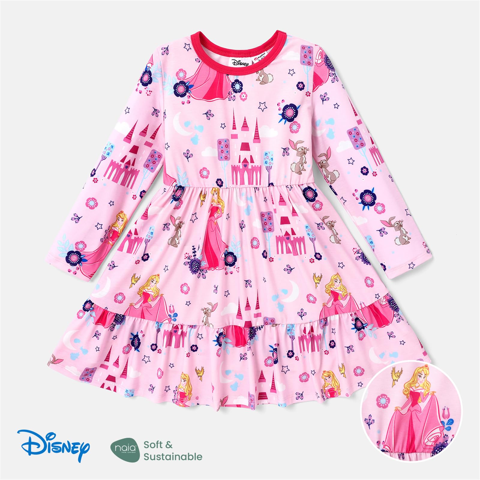 Disney Princess Toddler Girl Allover Print Long-sleeve Dress, Pink, 3T