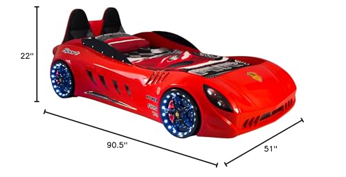 Shark Twin Race Car Bed, Remote Control, LED Lights, Sound FX, Rear Seat