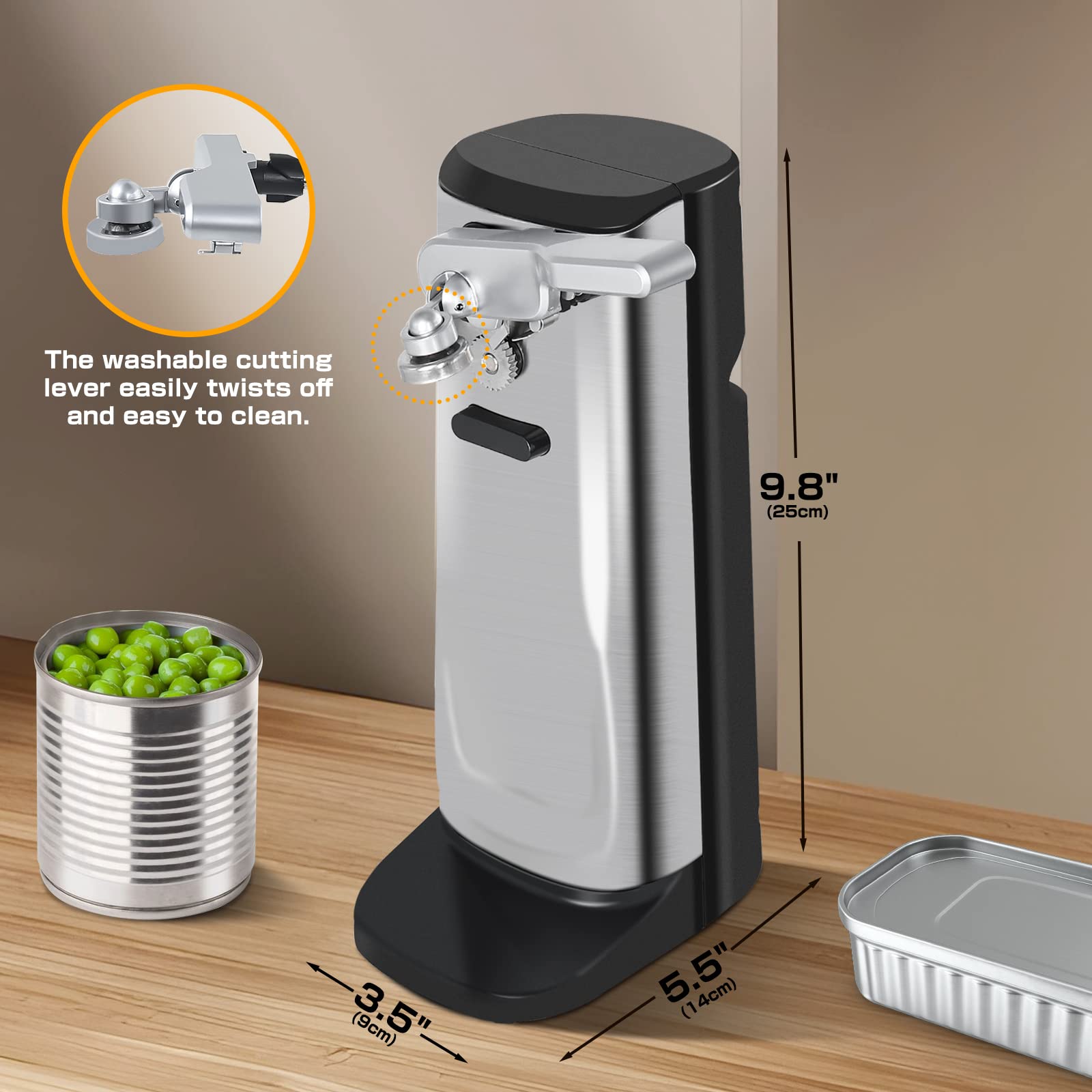 Davivy Electric Can Opener,Stainless Steel Tall Automatic Can Opener, Knife Sharpener and Bottle Opener