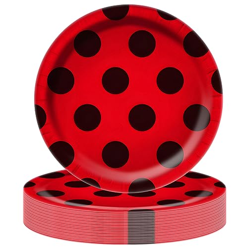 Menipros 30Pcs Ladybug Party Plates,Ladybug Birthday Party Supplies,Suitable for Girl's Birthday Party Decoration