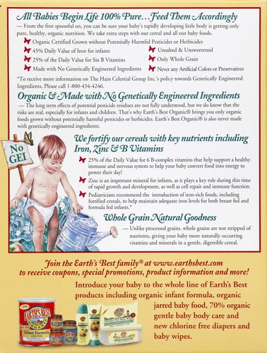 Earth's Best, Organic Infant Cereal, Whole Grain Rice, 8 oz