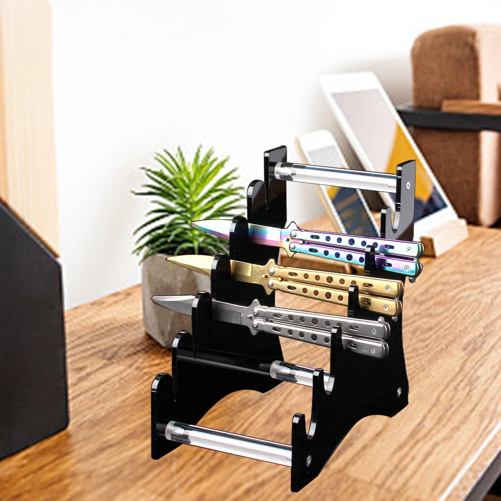 Knife Display Stand Knife Stand Display Knife Storage Holder Acrylic Knife Display Stand Organizer Holder Knife Storage 6 Knives(Black)