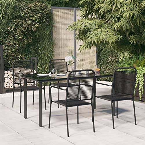 WHOPBXGAD 5 Piece Patio Dining Set Lawn Furniture,Patio Furniture Sets,Patio furnitureSui for patios, Gardens, lawns, Balconies, Poolside,Black Cotton Rope and Steel
