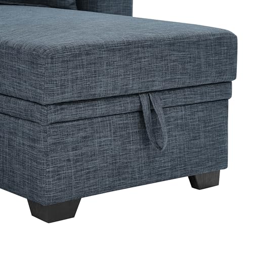 Oadeer Home Pull-Out Sofa Bed Sectional, Blue