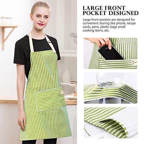 hatisan Cotton Linen Adjustable Bib Aprons with 2 Pockets Cooking Kitchen Aprons for Men Women (Stripe)