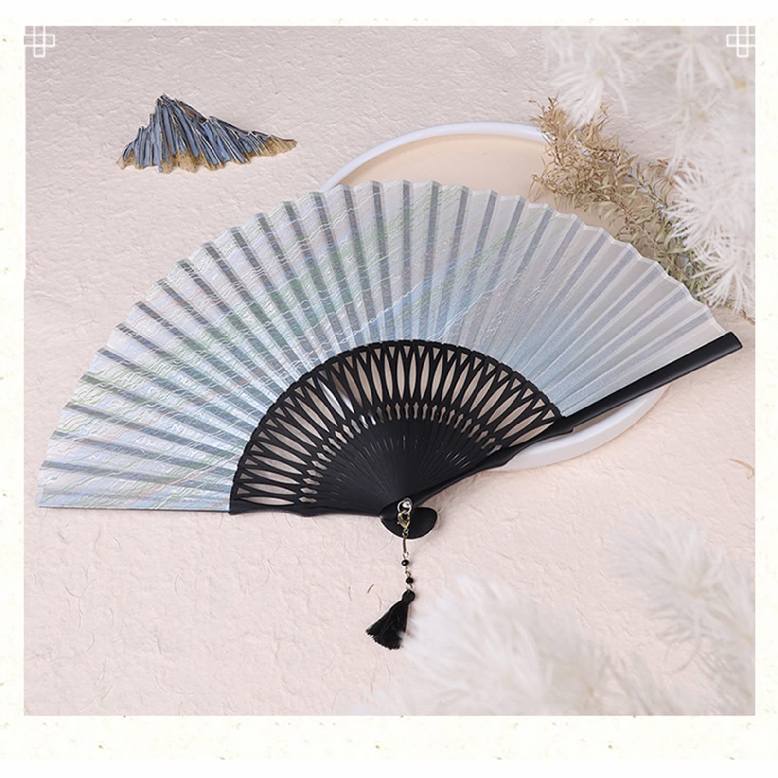 ERTUO Chinese Folding Fan Hand-held Fan Summer Ancient Fan Hanfu Cheongsam Accessories Retro Portable Folding Small Fan