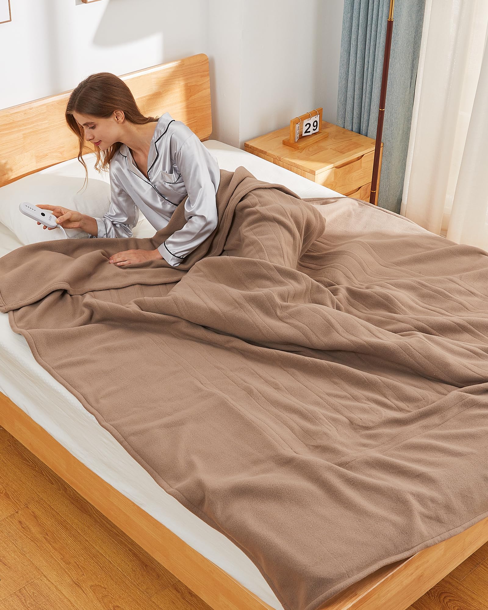 Electric Blanket Twin Heated Blanket, Fast Heating Blanket with 5 Heating Levels & 10 Hours Timer Settings, Electric Heated Blanket with Overheating Protection, Machine Washable, 62" x 84", Camel