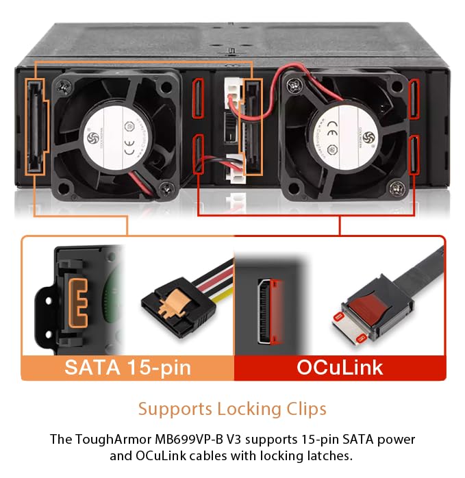 ICY DOCK 4 x 2.5 NVMe U.2/U.3 SSD PCIe 4.0 Mobile Rack for 5.25" Bay with OCuLink | ToughArmor MB699VP-B V3