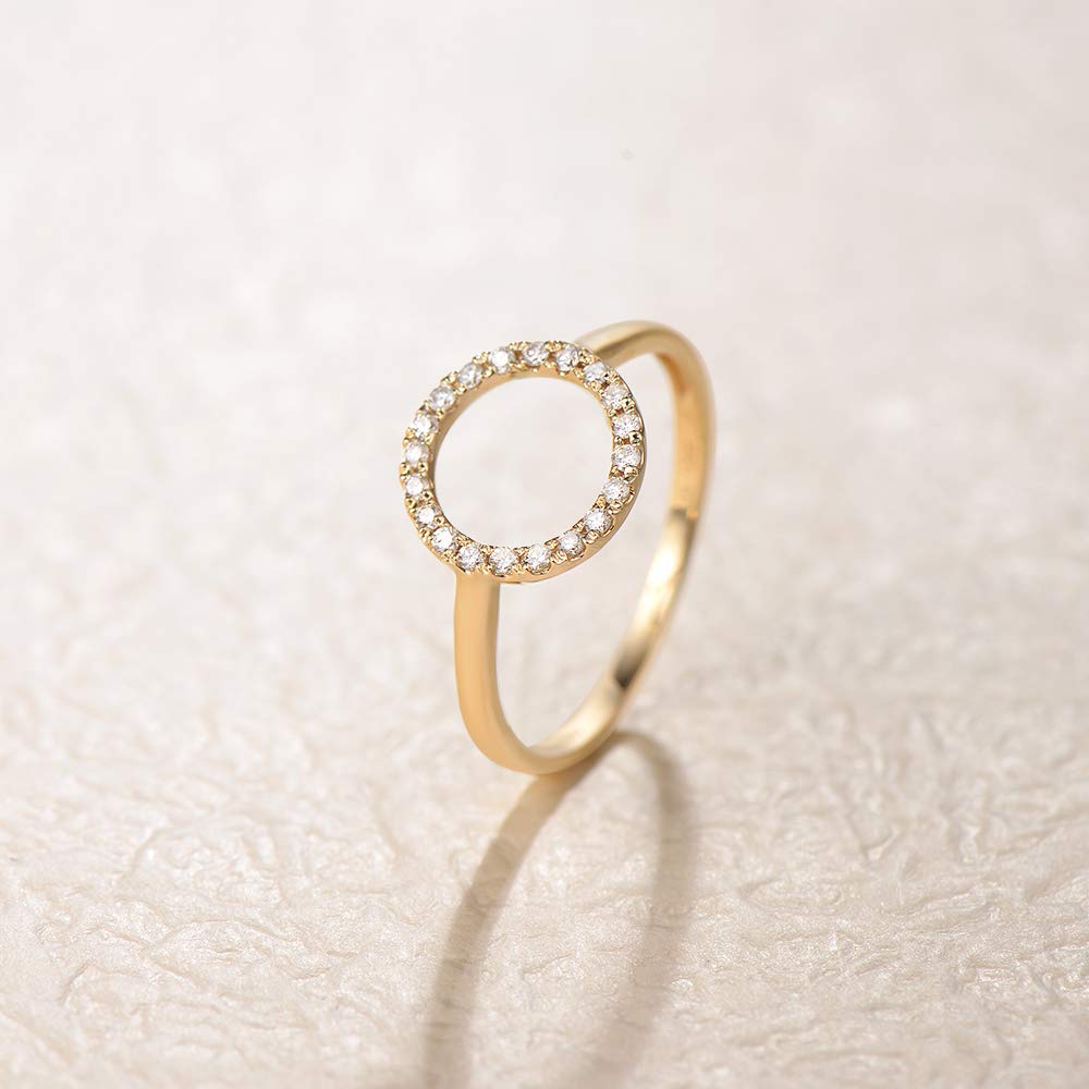 FANCIME 14K Solid Yellow Gold Genuine Diamond Open Circle Statement Ring 0.125CTTW Fine Jewelry For Women Teens, SIZE 7