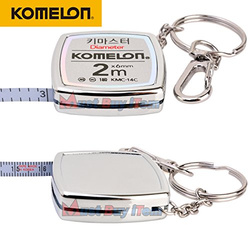 Komelon KMC-14C Keymaster Metric Tape Measure 2-Meter/Diameter Keychain Pocket Mini Key Chain Ring Chrome Coated Measuring Tool with English Manual Included