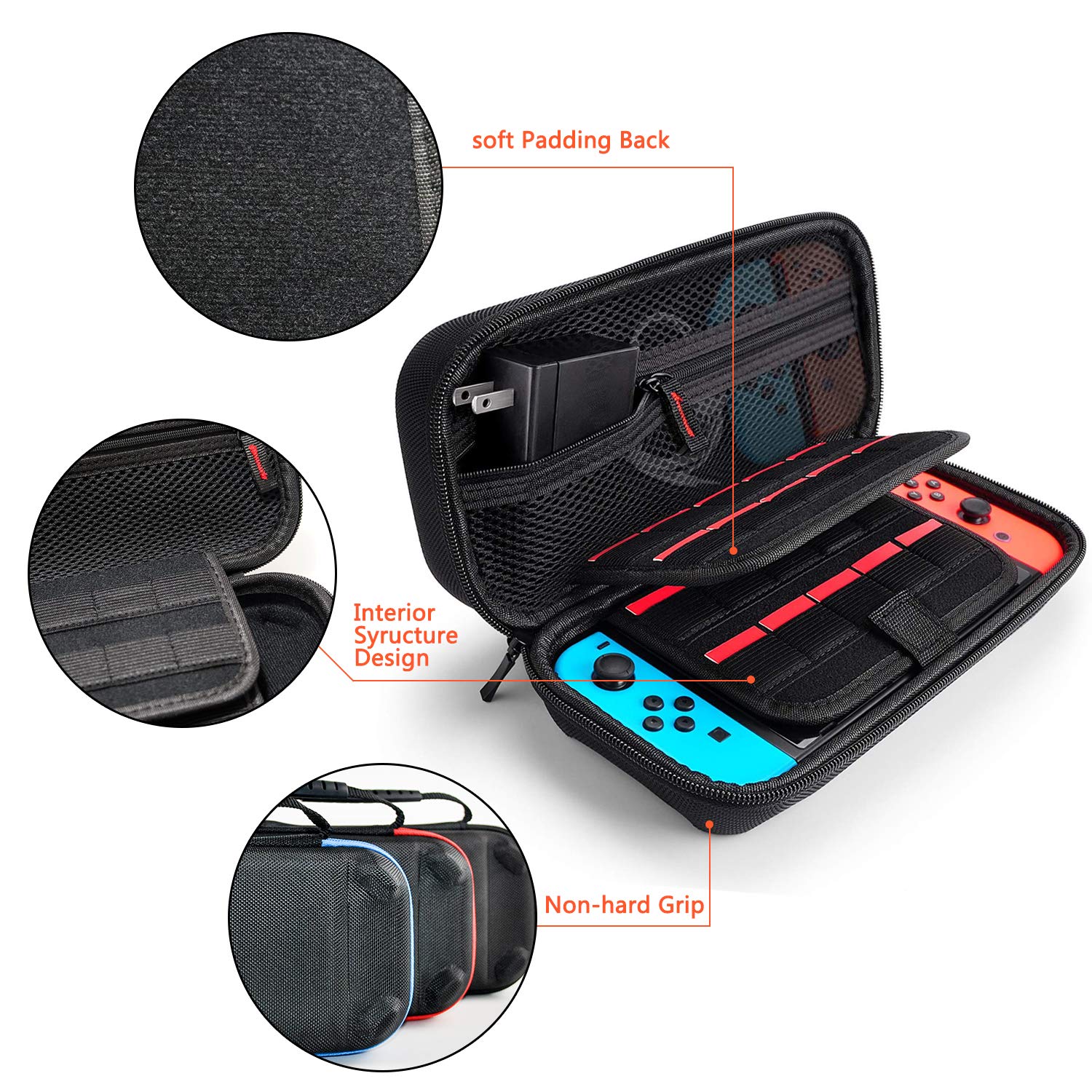 Eywlwaar Nintendo Switch Case Carry Case EVA Hard Shell Protective Case for Switch Console Accessories Black