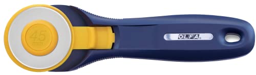 OLFA 45mm Quick-Change Rotary Cutter (RTY-2C/NBL) - Rotary Fabric Cutter w/ Blade Cover for Crafts, Sewing, Quilting, Replacement Blade: OLFA RB45-1 (Navy)