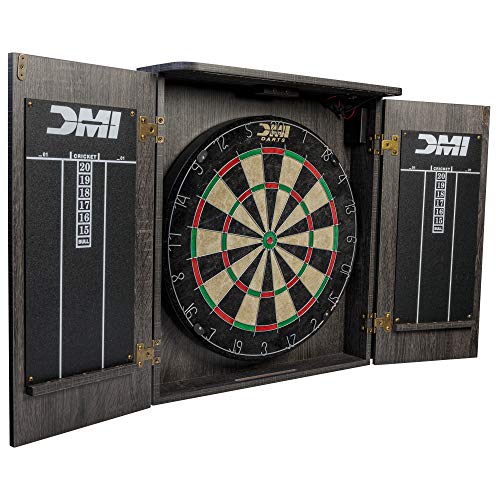 DMI Sports Paris Bristle Dartboard Cabinet Sets - Includes LED Lighting or Electronic Scoring Option, Rustic Grey (D4400W)