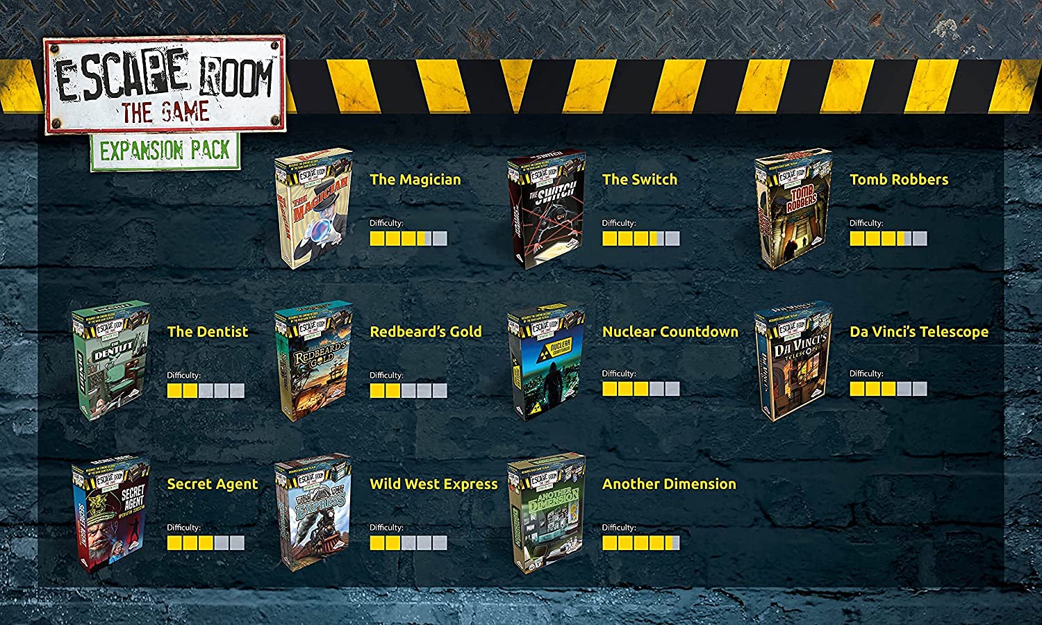 Escape Room The Game Bundle - Base Game Version 2 - with 4 Thrilling Escape Rooms + Expansion Pack The Switch (AKA The Break-in) - for Adults and Teens (English Version)
