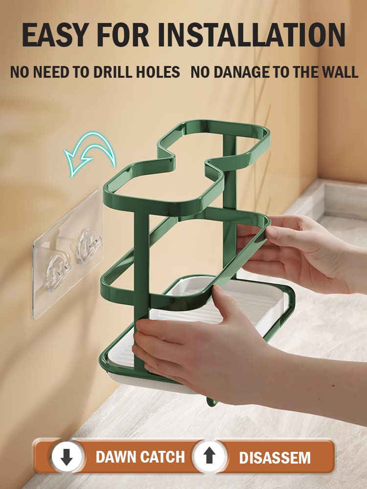 FEIJSQIU Utensil Holder with 2 Compartments Cooking Utensil Holder for Cooking Tools Storage and Utensil Organizer Utensil Drying Rack has Tray at Bottom for Easy Drainage.Clean Easy (Green)