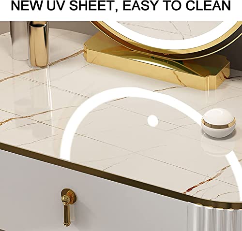 UTMACH Vanity Slate Tabletop Vanity Desk, Vanity Set with Adjustable Cabinet & Makeup Chair, Dressing Table with Lighted Mirror & Drawers Desk Sturdy
