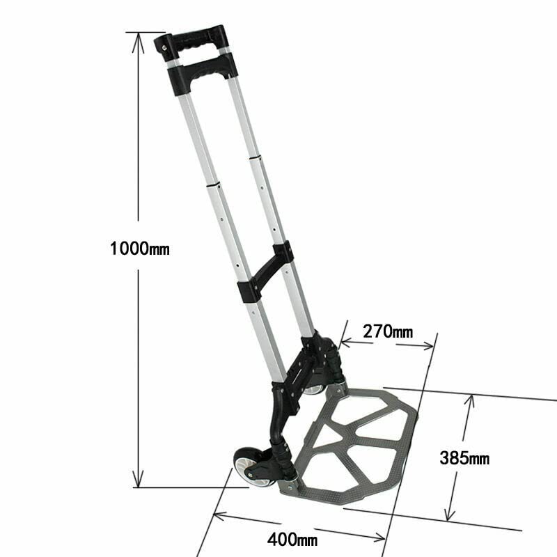 Y&Y Decor Compact Portable Folding Hand Truck Aluminium Luggage Trolley Cart and Dolly with Black Elasticized Cord, Telescoping Handle, PVC Wheels for Travel Office Auto Moving (Black)