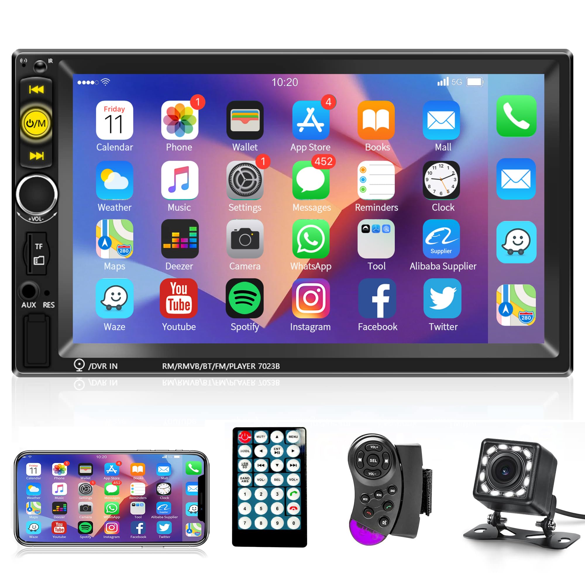 Double Din Car Stereo Car Radio with Bluetooth 7 Inch Touch Screen FM Radio Mirror Link USB 2 Din Car Audio Receiver Remote Control Steering Wheel Control Backup Camera