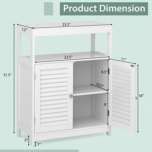 Tangkula Bathroom Storage Floor Cabinet, Free Standing Storage Cabinet with Double Shutter Doors and 3-Position Adjustable Shelves, Wooden Storage Cabinet Organizer for Bathroom, Living Room (White)