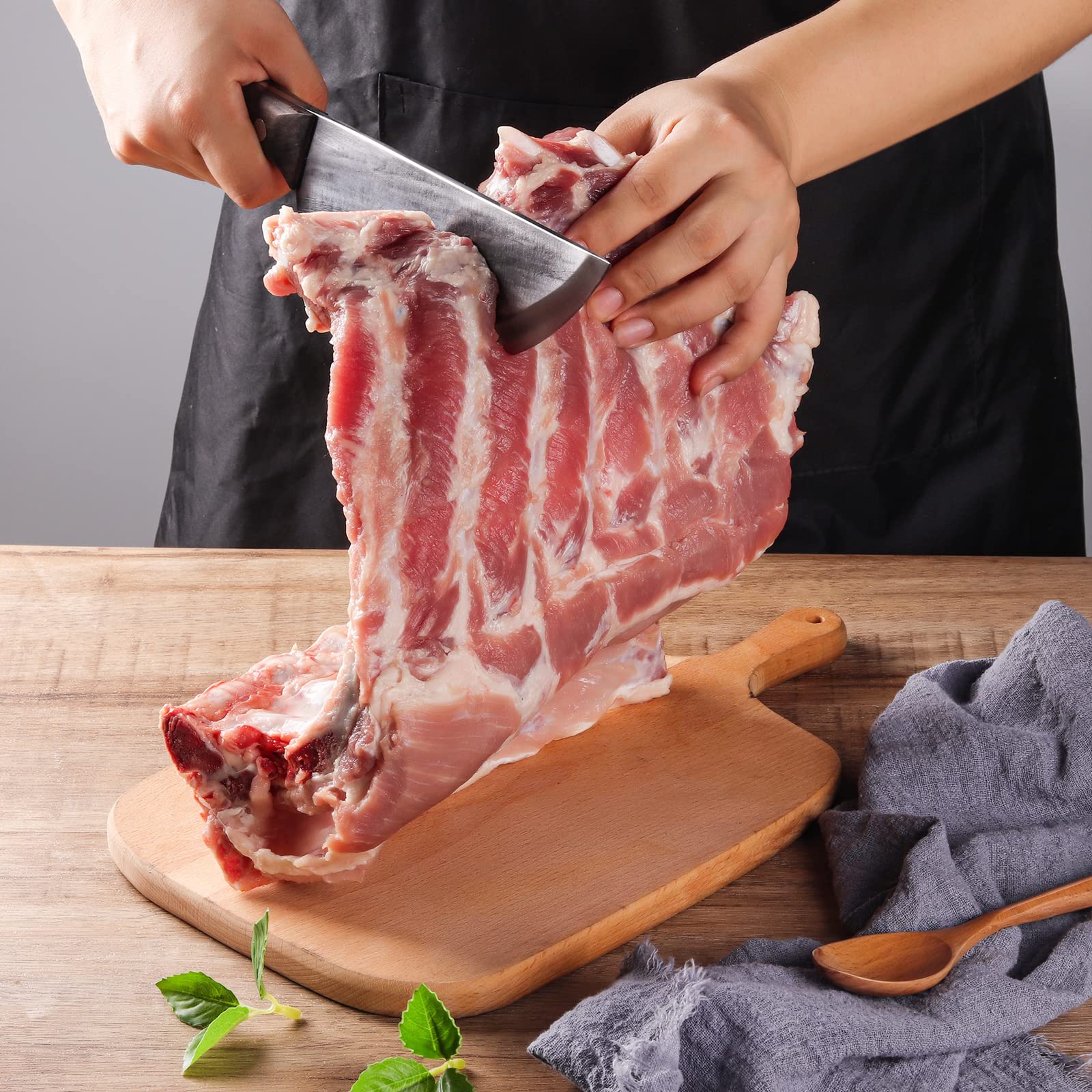 HolaFolks Chef Knife, Anti-Rust Oil Coating Dividing Knife Boning Knife Hand Forged High Carbon Steel Butcher Knife For BBQ Home Kitchen Restaurant Cooking Camping