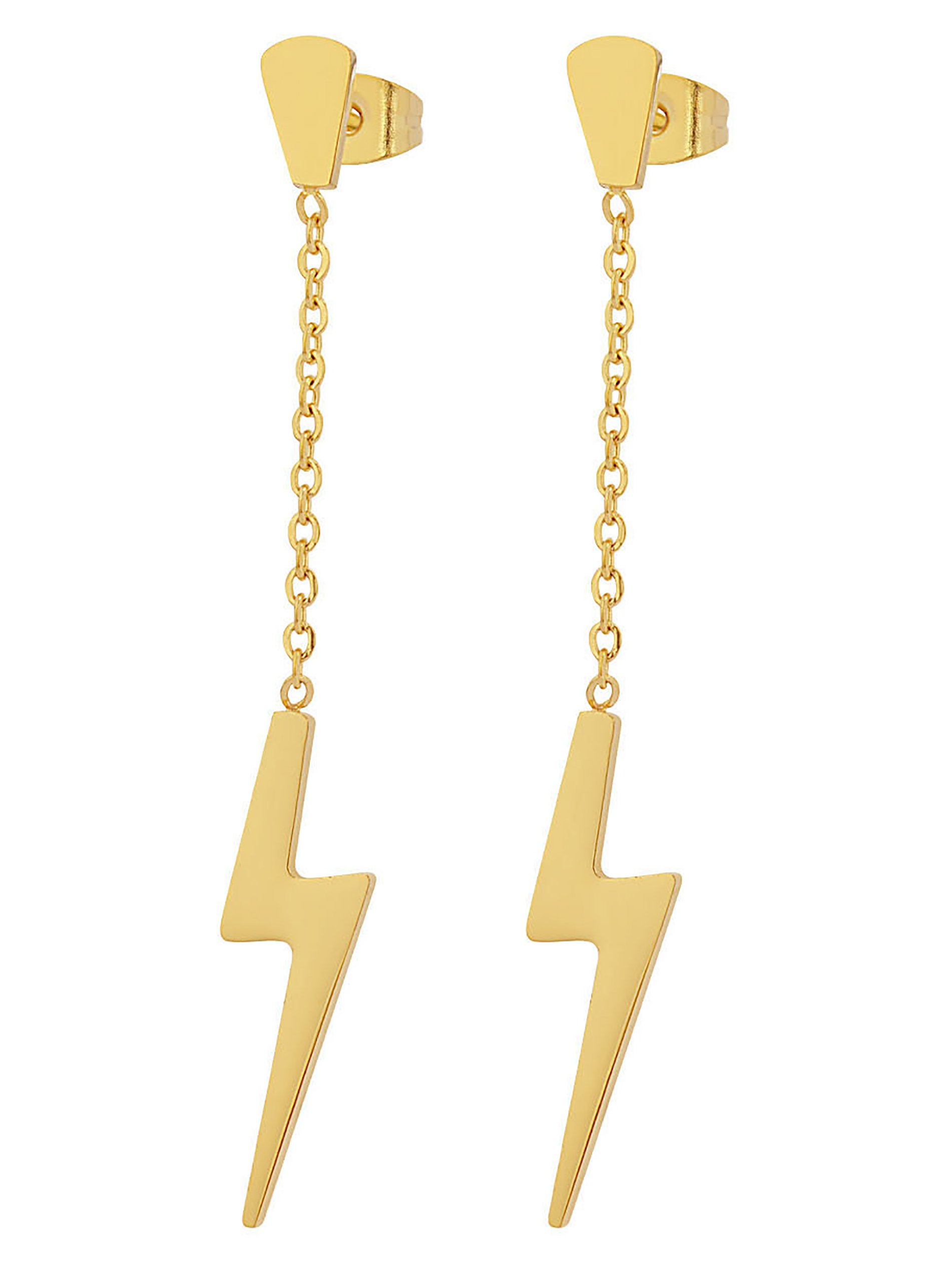 Edforce Stainless Steel Women's Lightning Bolt Dangle Earrings, 60mm/2.4in (Gold)