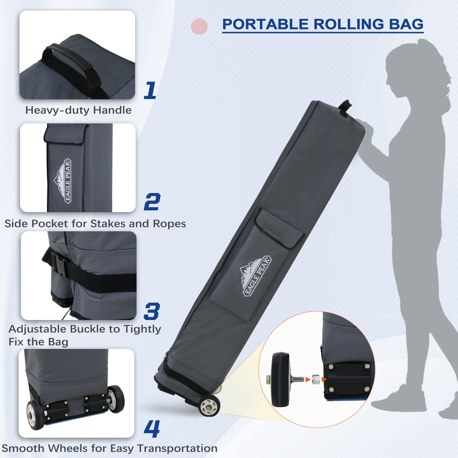EAGLE PEAK 10x10 Heavy Duty Pop up Commercial Canopy Tent Instant Sun Shelter with Roller Bag, 4 Sandbags, Black