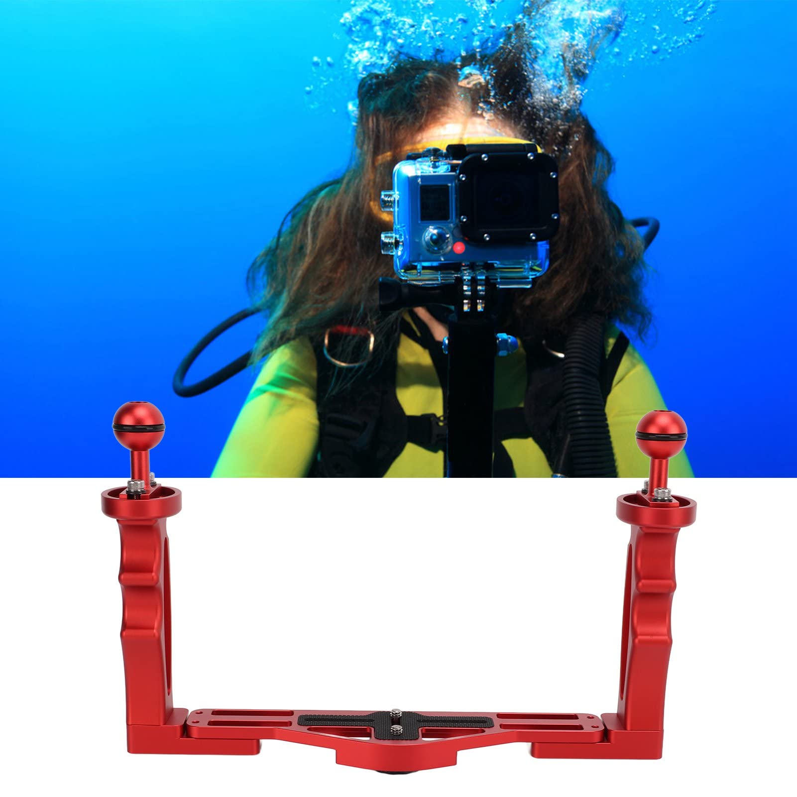Dual Handle Underwater Camera Tray Extendable Aluminum Underwater Handle Tray Bracket with 2 Ball Handle, Video Light Stabilizer Tray for Camera Housing, Handle Grip Tray for Gopro Action Camera