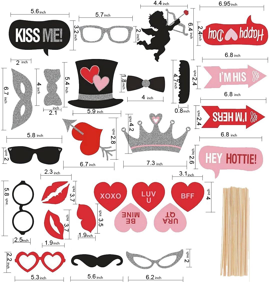 Valentine's Day Photo Booth Props Mustache on Stick Heart Angel with Sticks for Valentine's Day Wedding Bridal Party Supplies