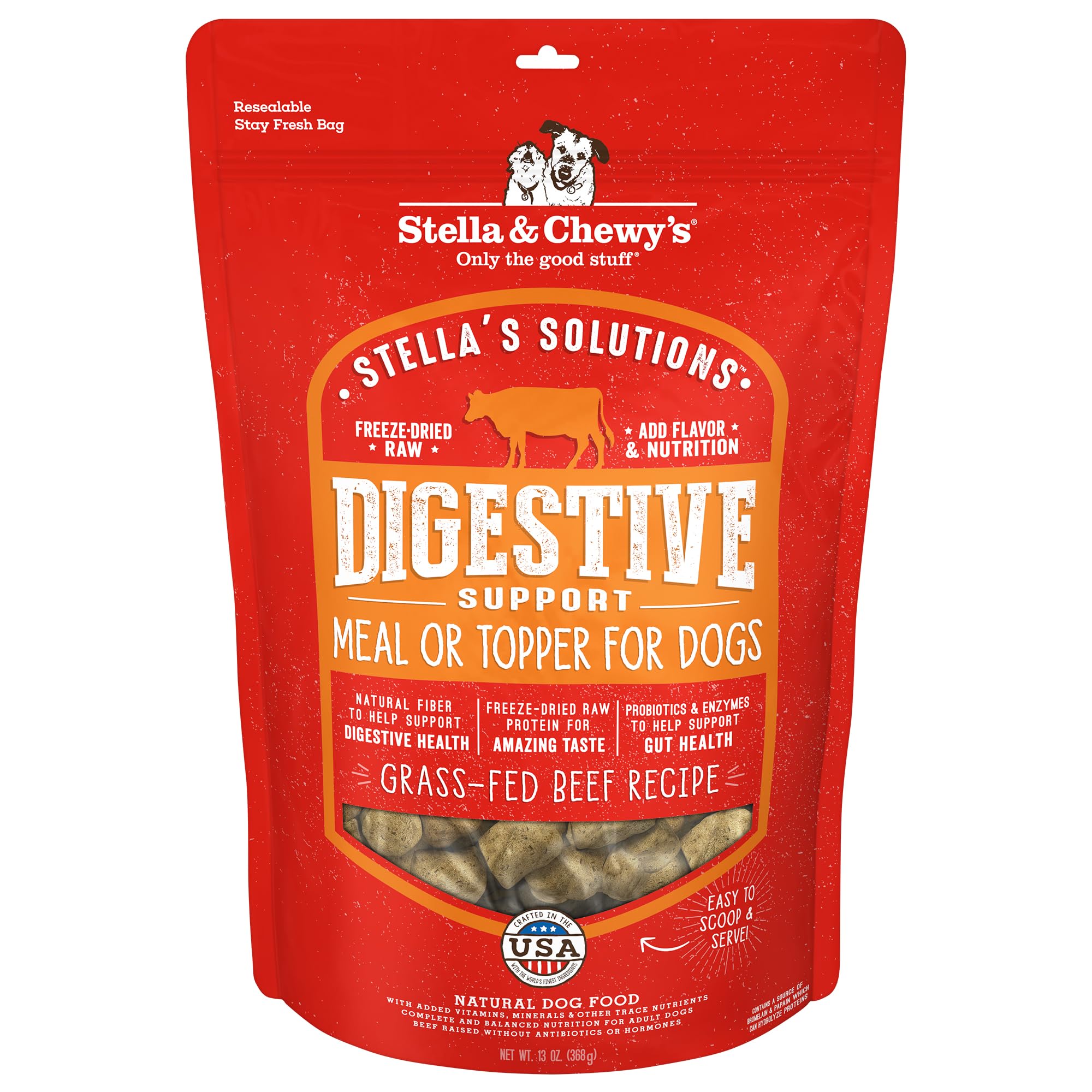 Stella & Chewy's – Stella’s Solutions Digestive Boost – Grass-Fed Beef Dinner Morsels – Freeze-Dried Raw, Protein Rich, Grain Free Dog Food – 13 oz Bag