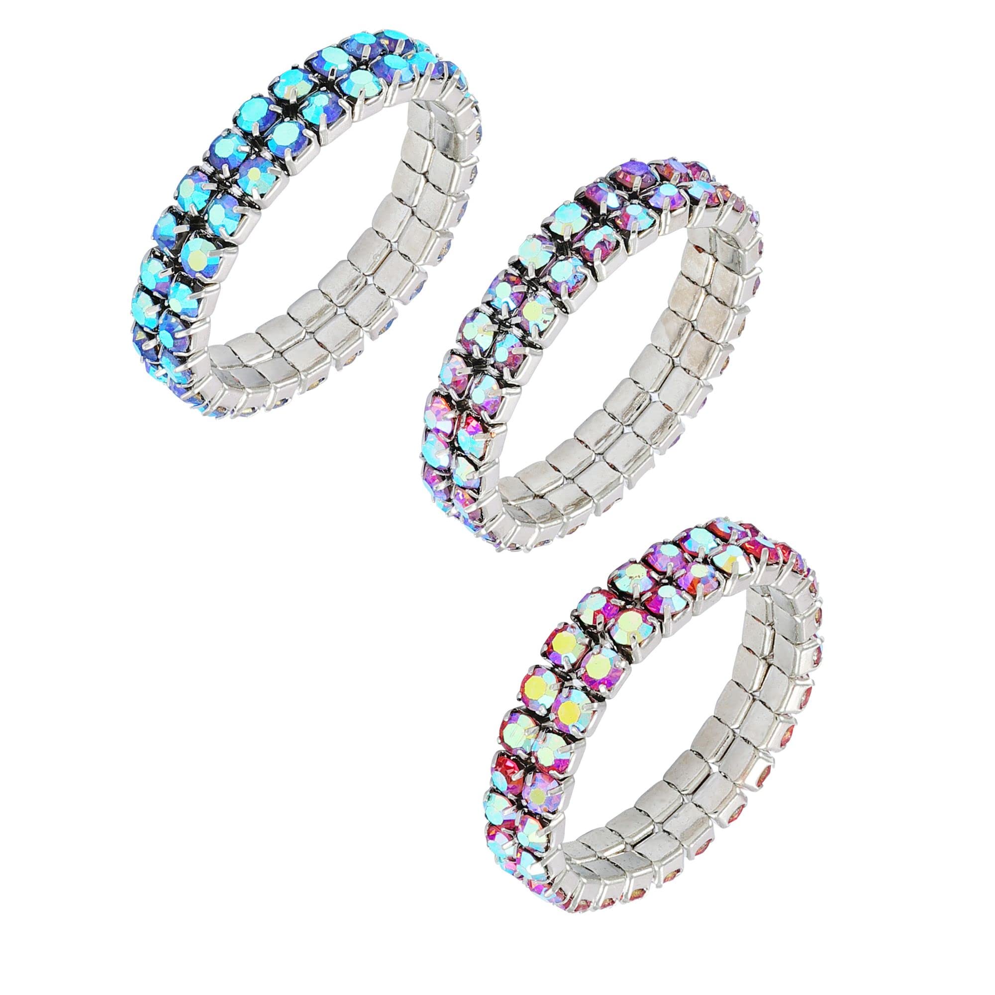 GUESS Rose AB Rhinestone Stretch Band Ring 3 Piece