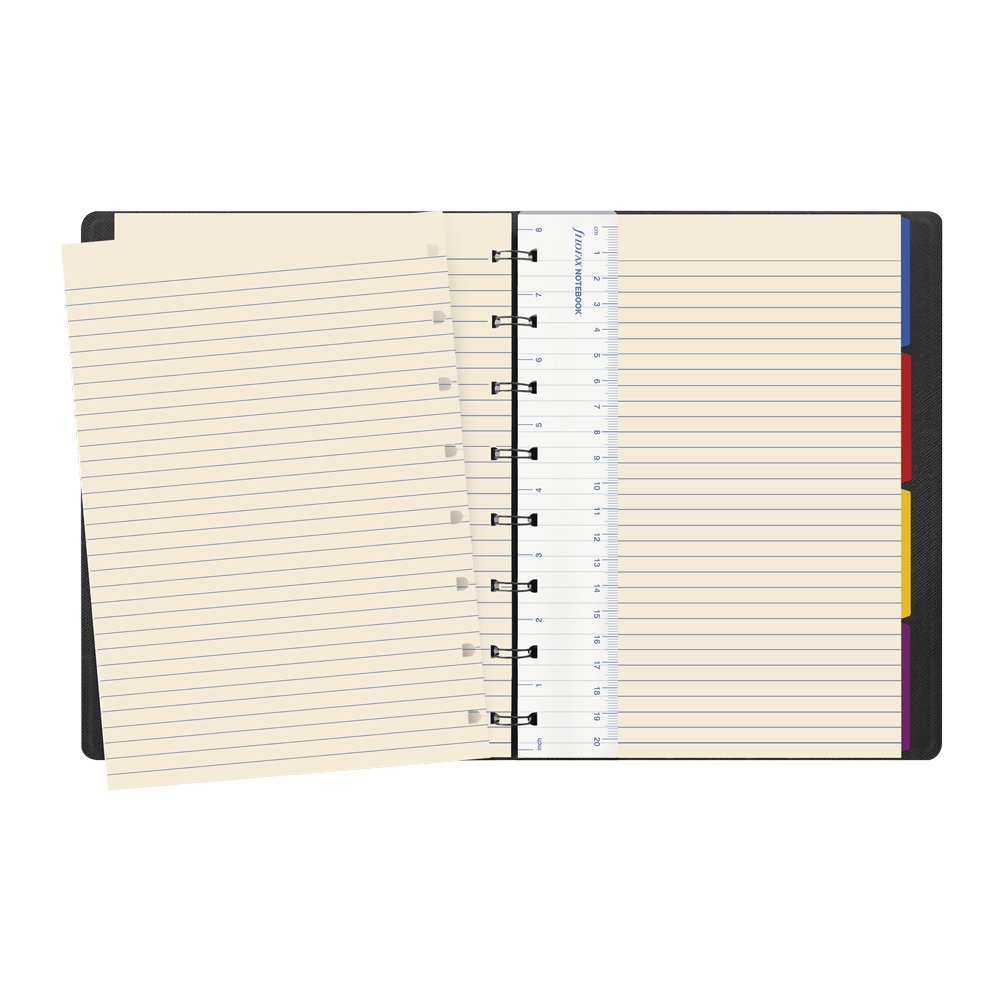 FILOFAX Refillable Saffiano Notebook, A5 (8.25" x 5") Black - 112 Cream moveable pages - Index, pocket and page marker (B115032U)