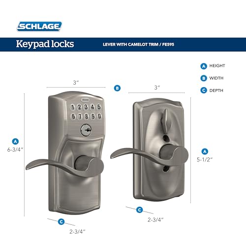 SCHLAGE FE595 CAM 619 ACC Camelot Keypad Entry with Flex-Lock and Accent Levers, Satin Nickel
