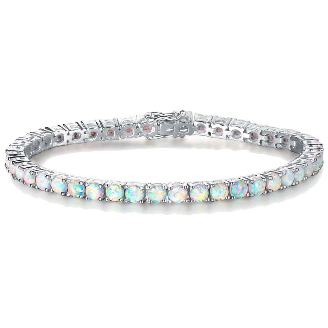 FANCIME Sterling Silver Opal Bracelets 4 Prong Created Fire Opal Tennis Bracelet Charm Fine Jewelry for Women 7 inch