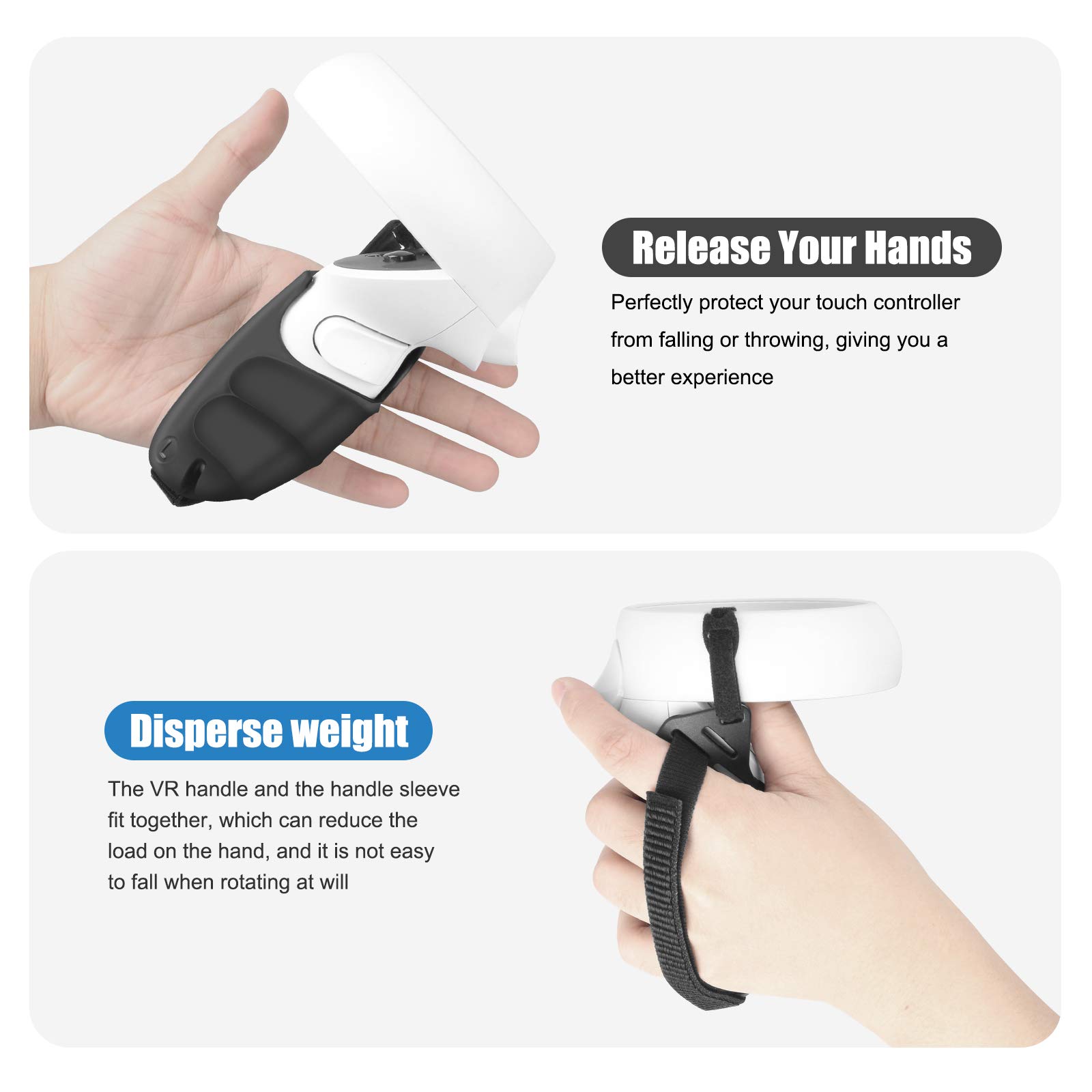 Esimen Finger Socket Grip Cover for Oculus Quest 2 Anti-Throw Touch Controller Handle Protective Sleeve Accessories Lens Cover with Joystick Caps -Easy to install (Black)