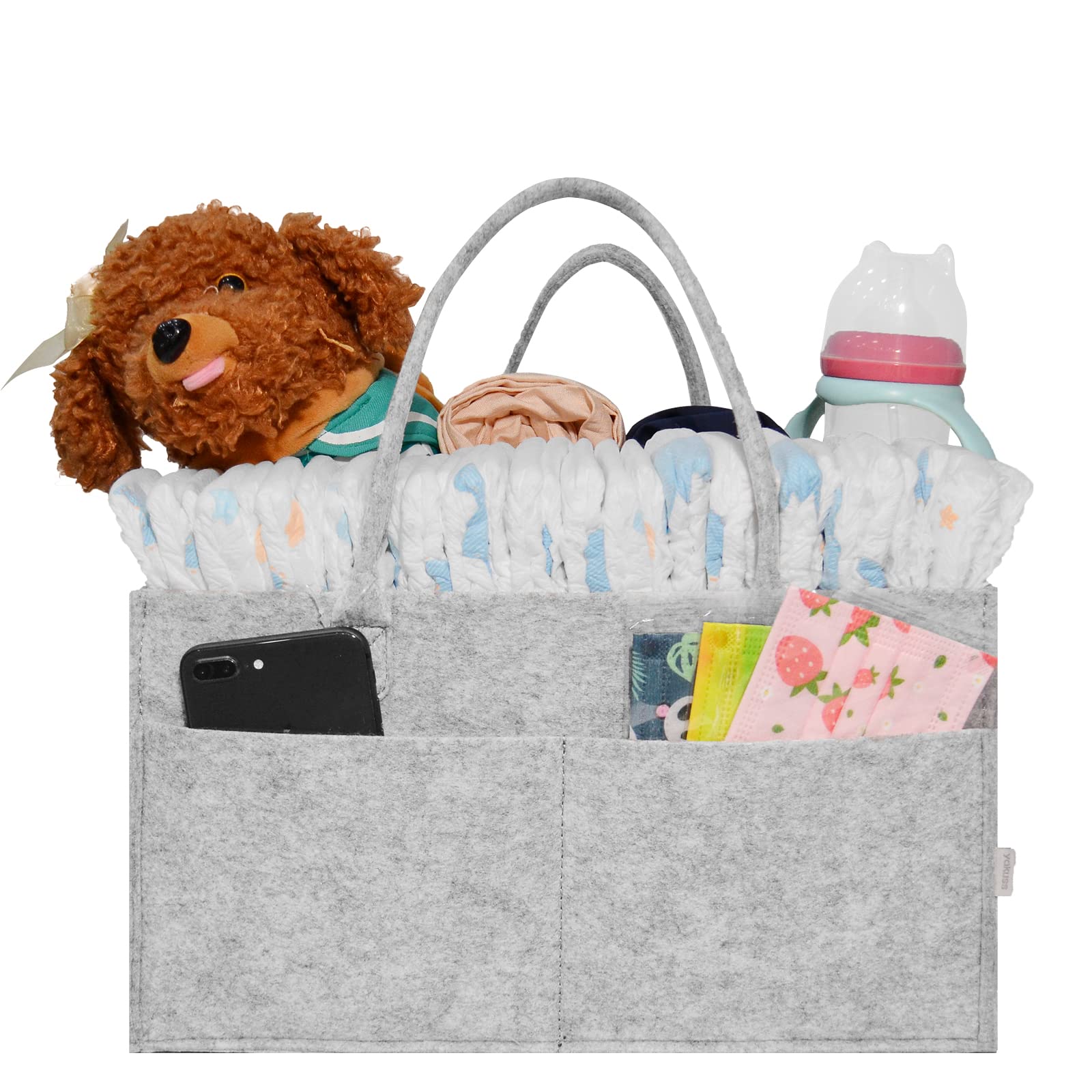 YaKuss Diaper Caddy Organizer for Baby, Changing Table Diaper Basket Caddy Storage Bin Car Organizer, Diaper Storage Caddy, Portable Diaper Caddy Basket for Boys and Girls (Small, 1.0 Grey)