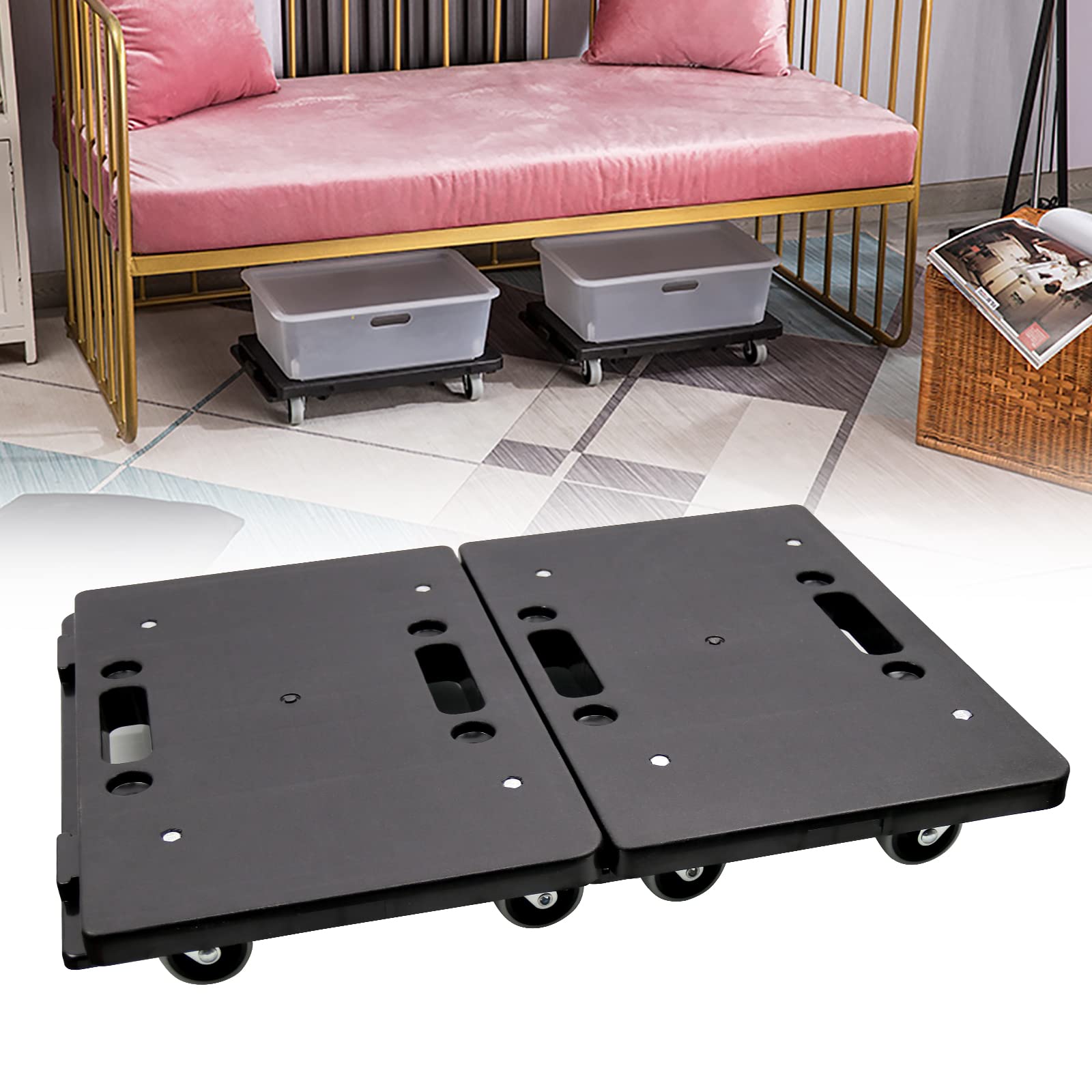 KOBSAINF Furniture Moving Dolly with Wheels,4 Wheels Heavy Duty Small Flat Dolly for Moving Heavy or Medium Gurniture,500 Lbs Capacity,16.3 x 11.4 inch Black(2PCS)