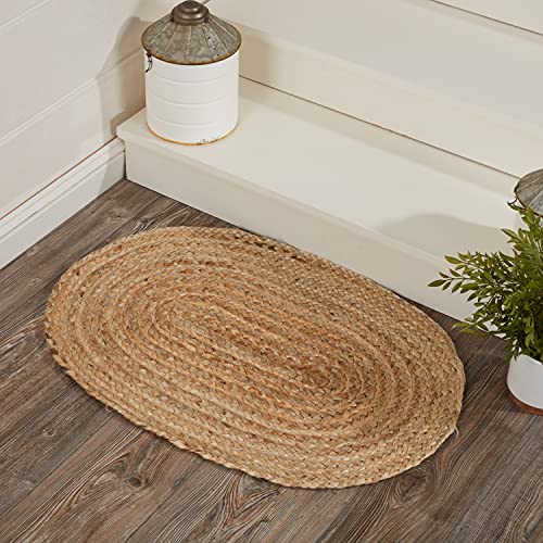 VHC Brands Oval Jute Fiber Welcome Mat, Non Slip Area Rug, Natural, 20x30