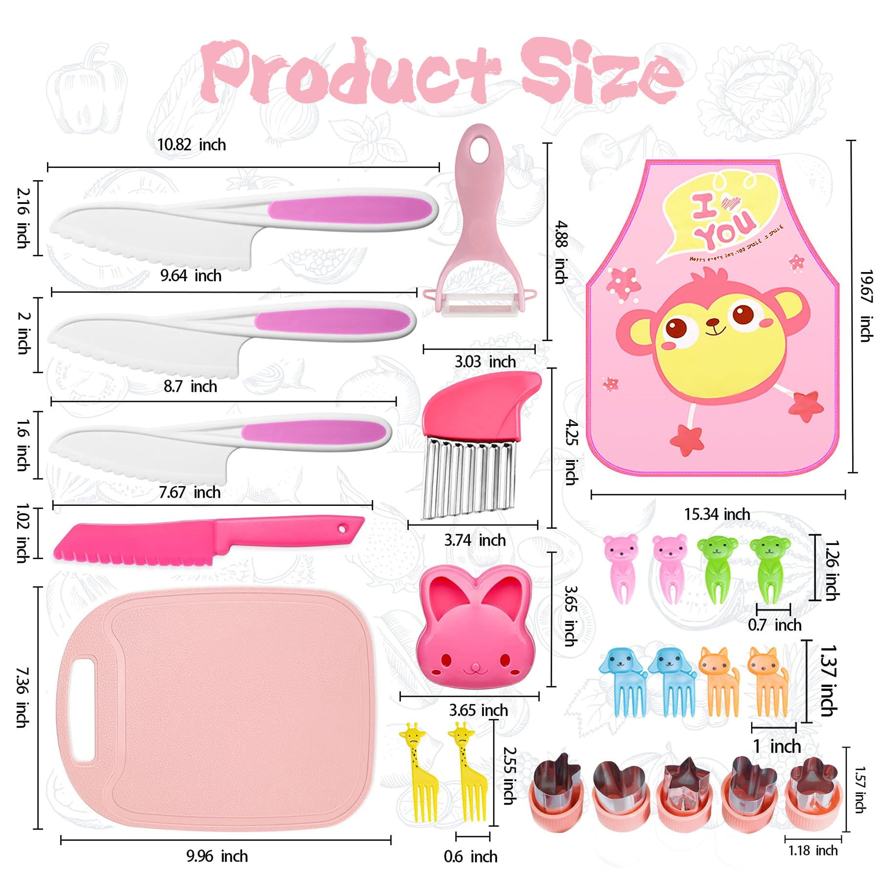 Montessori Kitchen Tools for Toddler, Kids Kitchen Knife Set Include Serrated Edges Plastic Toddler Knife,Kids Knives For Real Cooking With Cutting Board