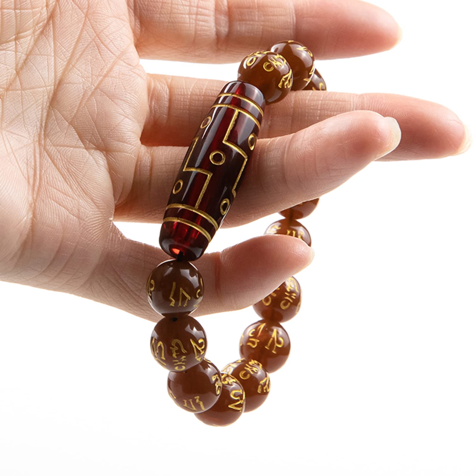 Fardtry Obsidian Sanskrit Feng Shui Black Bracelet Lucky Fortune with Premium Gift Box (Amber)