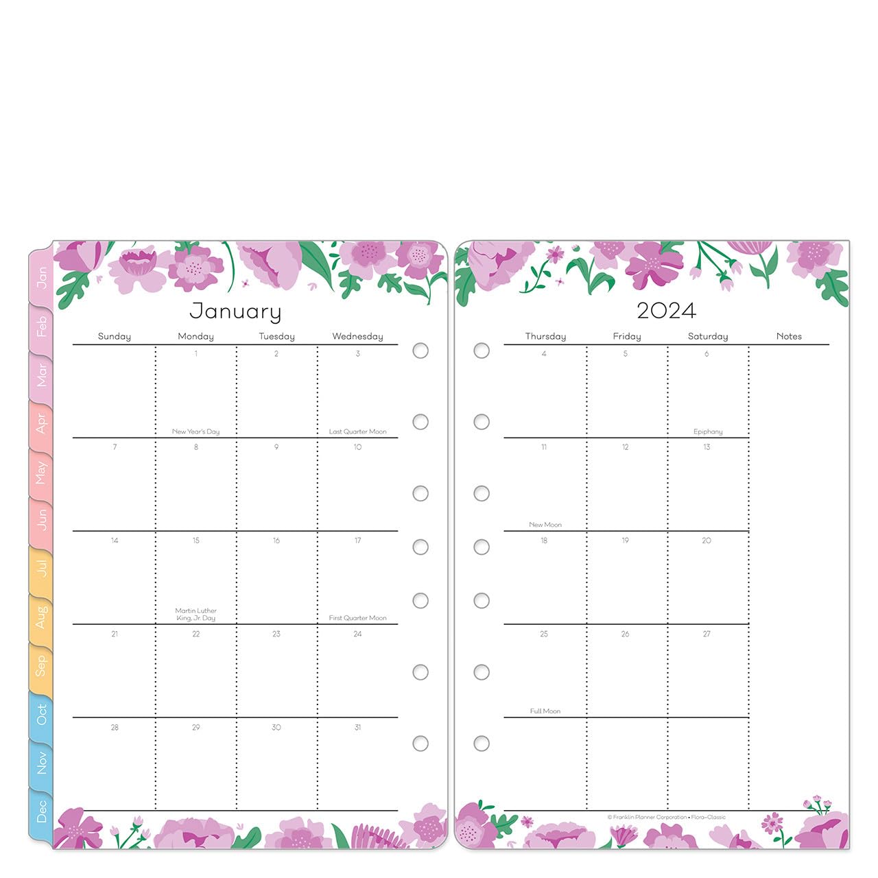 FranklinCovey - Flora Two Page Per Day Ring-Bound Planner (Classic, Jan 2024 - Dec 2024)