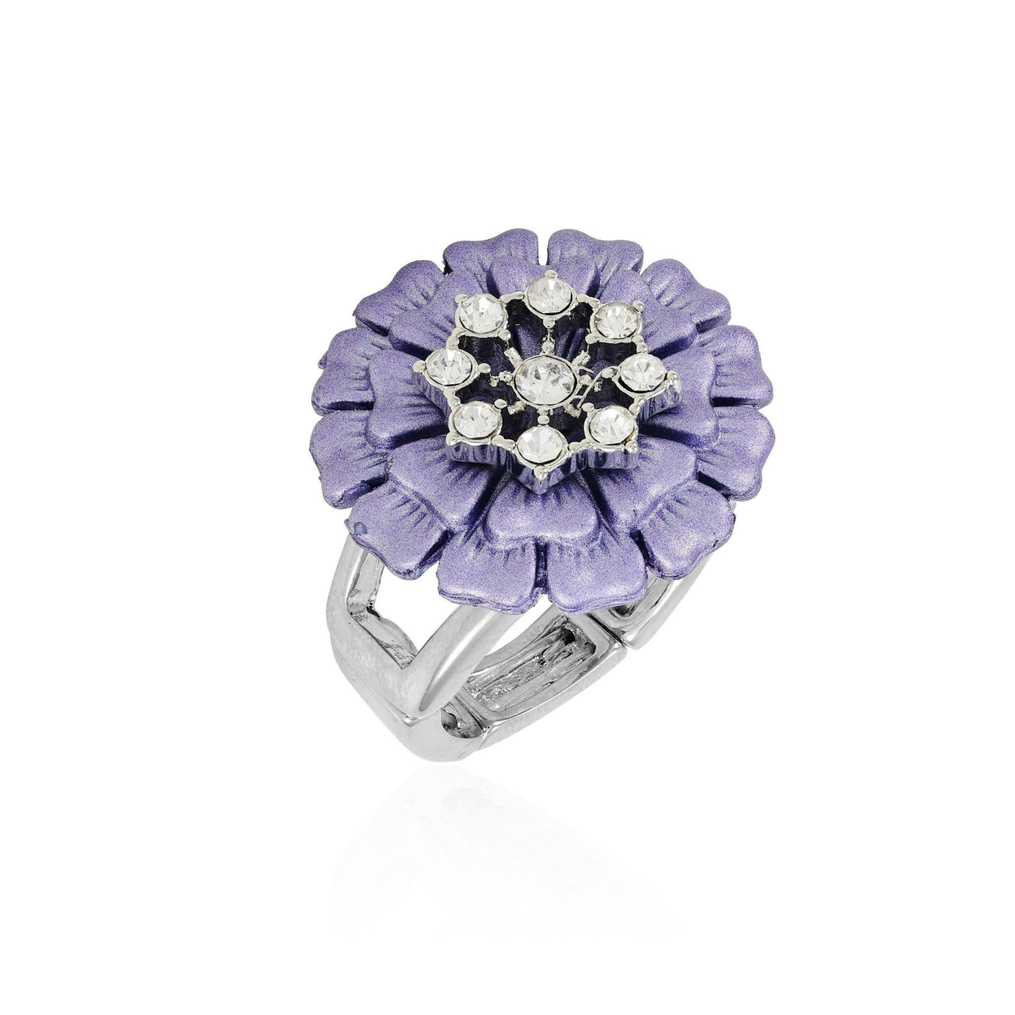 GUESS Violet Silvertone Statement Floral Ring For Women