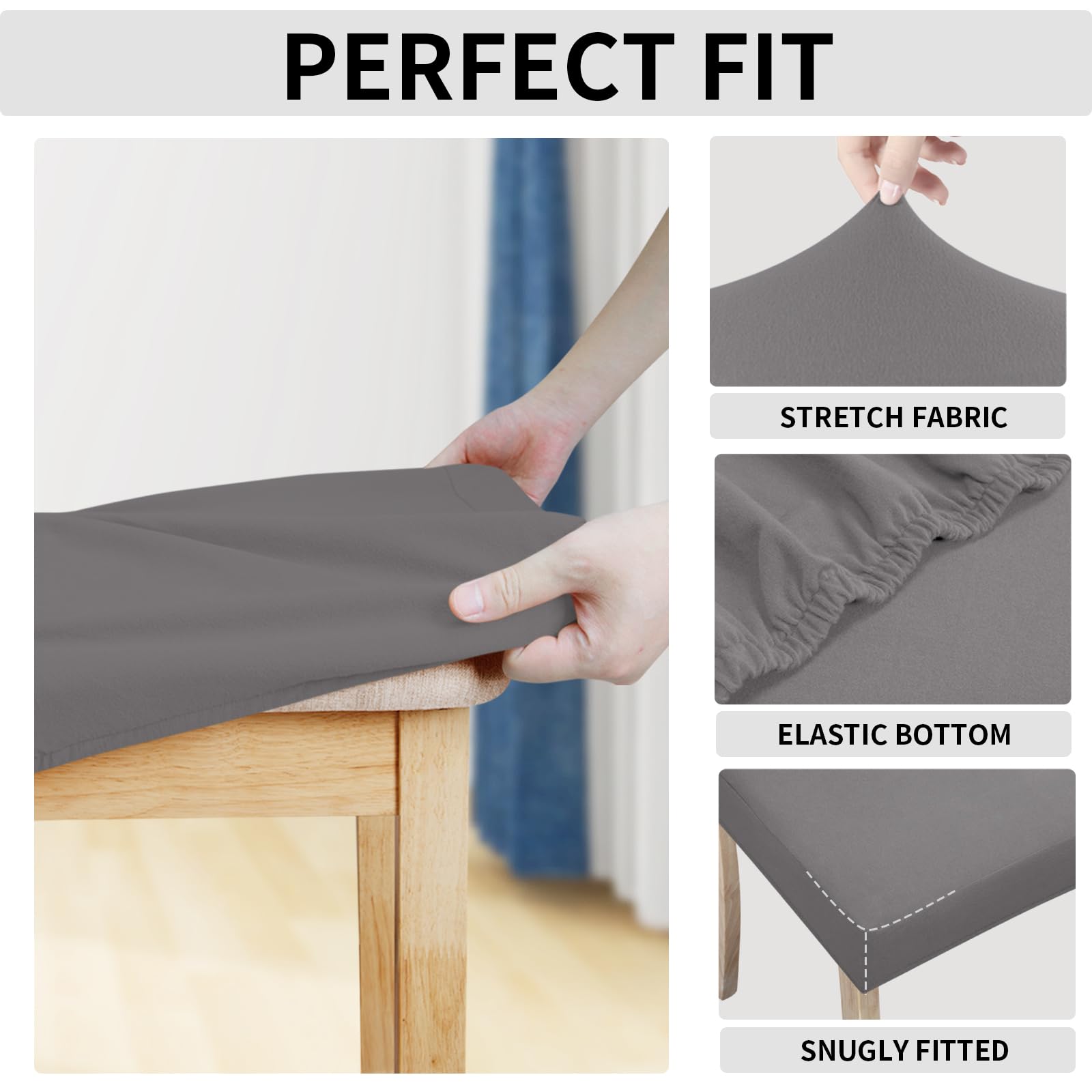 Easy-Going 100% Waterproof Seat Covers for Dining Room Chairs Set of 4, Stretch Chair Seat Slipcovers Protector Removable and Washable Kitchen Dining Chair Covers, Light Gray
