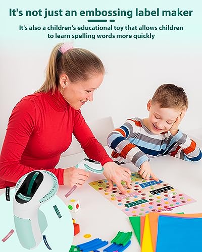 Memoqueen Embossing Label Maker with 3 Tapes,Old School Label Makers Embosser,3D Portable Embossed Label Printer for Organization Home and DIY Crafting -E975 Green
