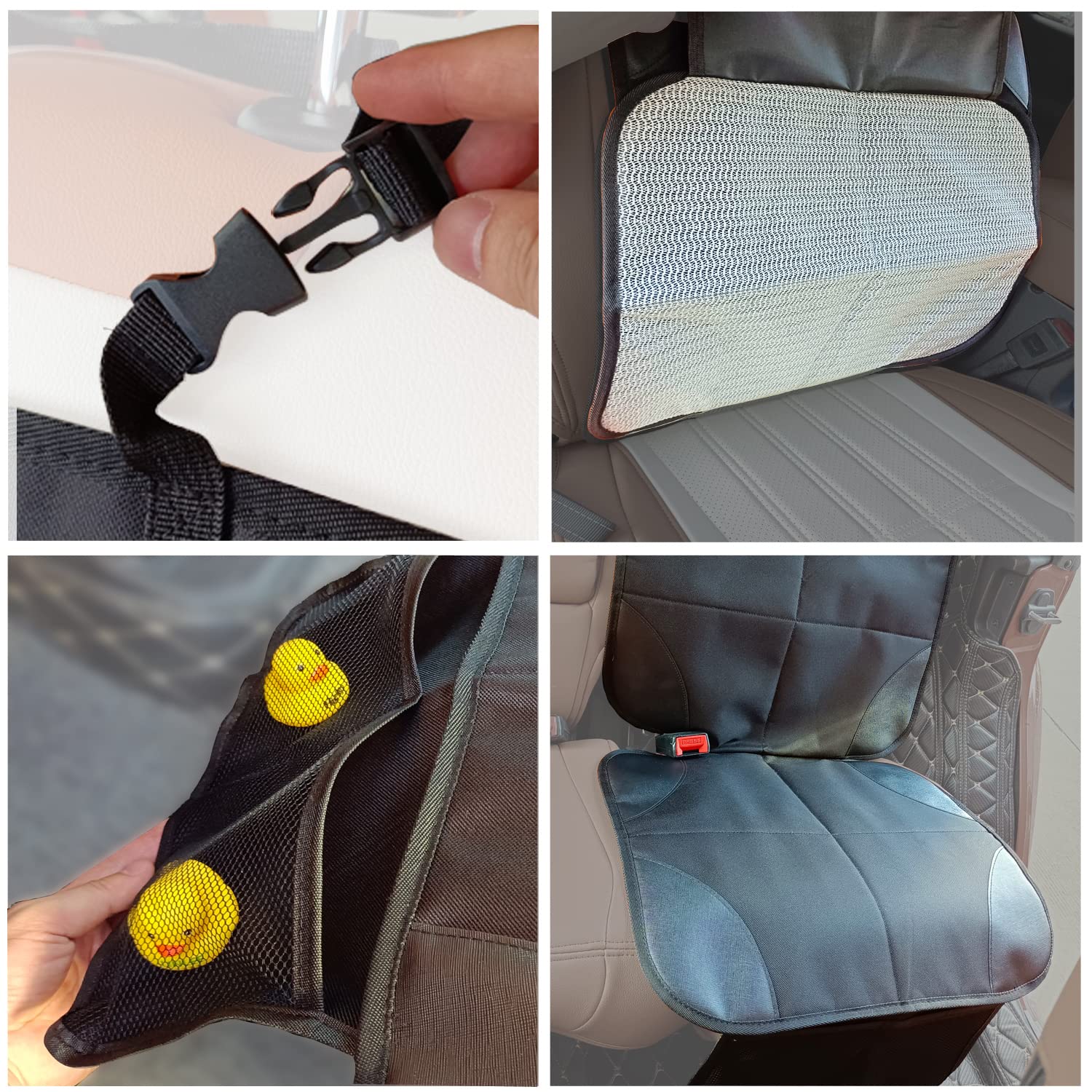 KOHUIPU Thick Padding Car Seat Protector for Child and Pet, Non-Slip Backing with Mesh Pockets - Car Seat Protection Solution