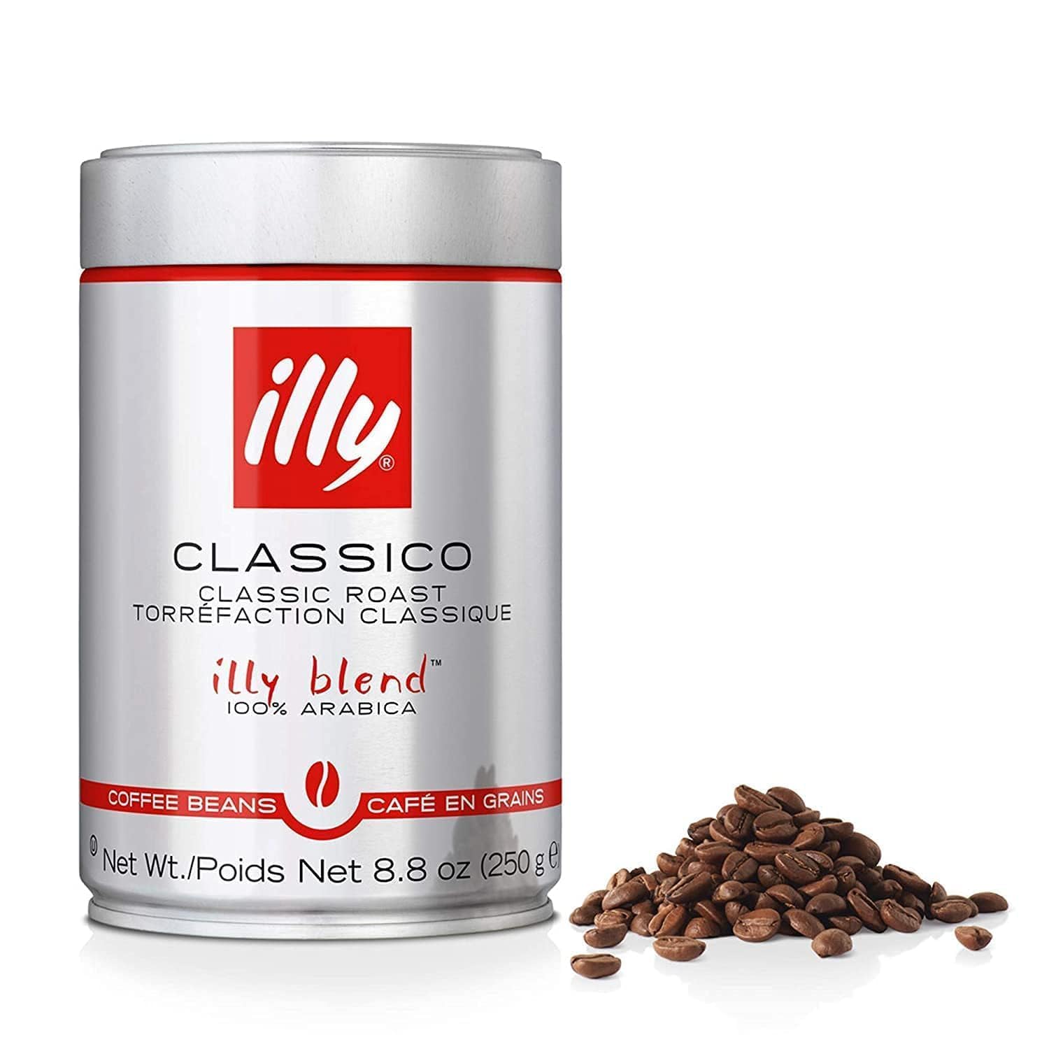 illy Coffee, Whole Bean, Medium Roast, 100 percent Arabica Bean Signature Italian Blend, Premium Gourmet Roast Pressurized Fresh, 8.8oz Can, 12 Pack