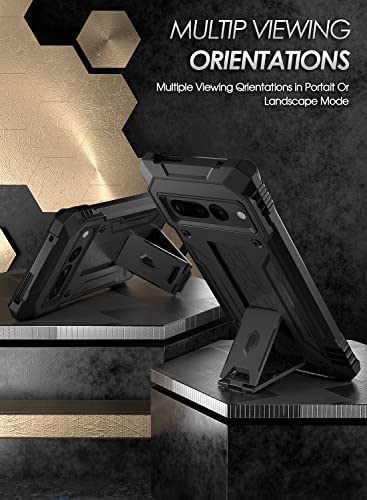 Poetic Revolution Series Case for Google Pixel 7 Pro 5G, Built-in Screen Protector Work with Fingerprint ID, Full Body Rugged Shockproof Protective Cover Case with Kickstand, Black