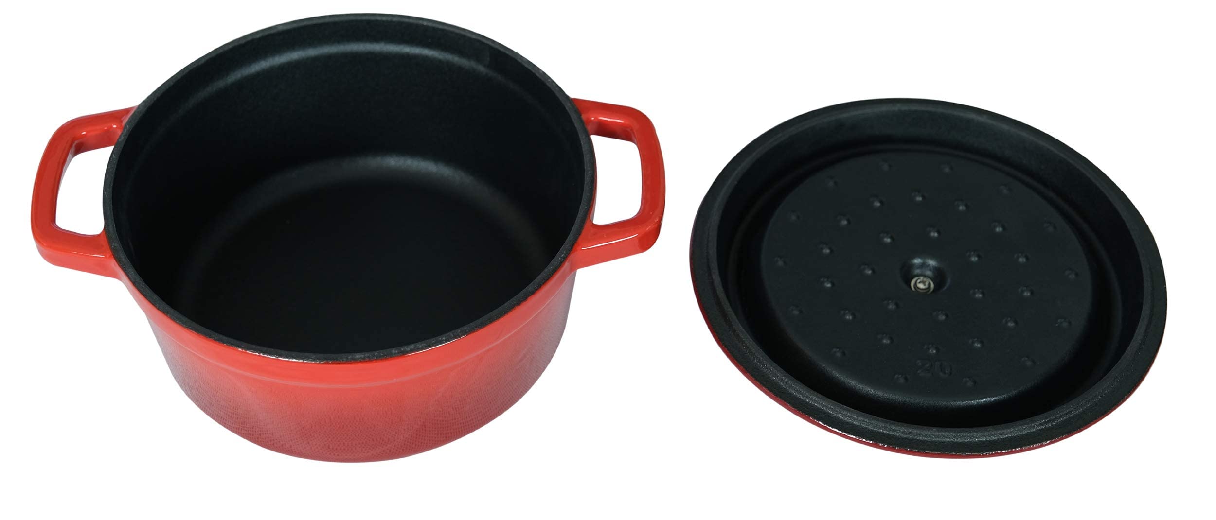 Enameled Cast Iron Dutch Oven Pot (7.87" / 20 cm diameter), Cocotte with Dual Handle and Cover Casserole Dish - Round Red